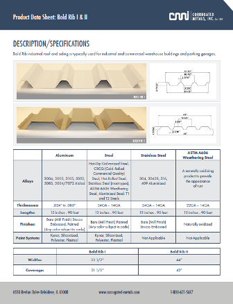 Bold Rib Product Datasheet Download | Corrugated Metals, Inc.
