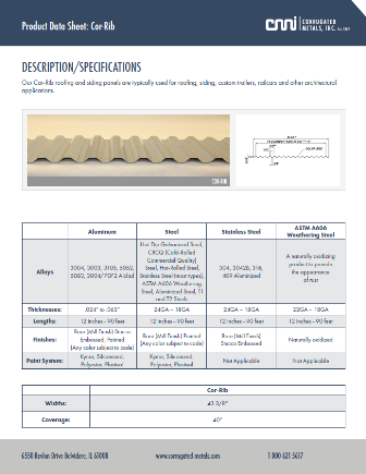 Cor-rib Product Datasheet Download | Corrugated Metals, Inc.