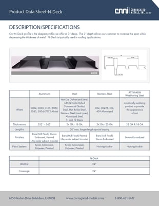 N-Deck Datasheet Download | Corrugated Metals, Inc.