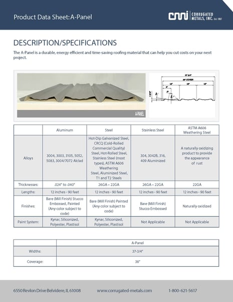 A-Panel Product Datasheet Download | Corrugated Metals, Inc.