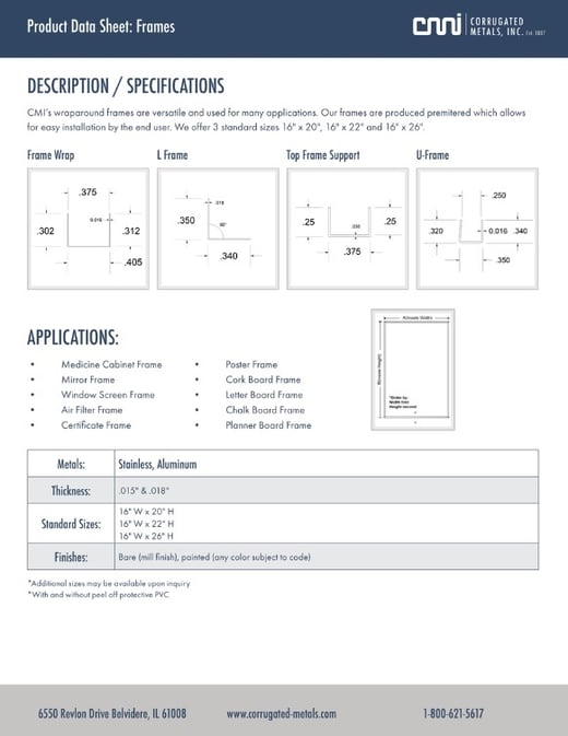 Frames Data Sheet Download